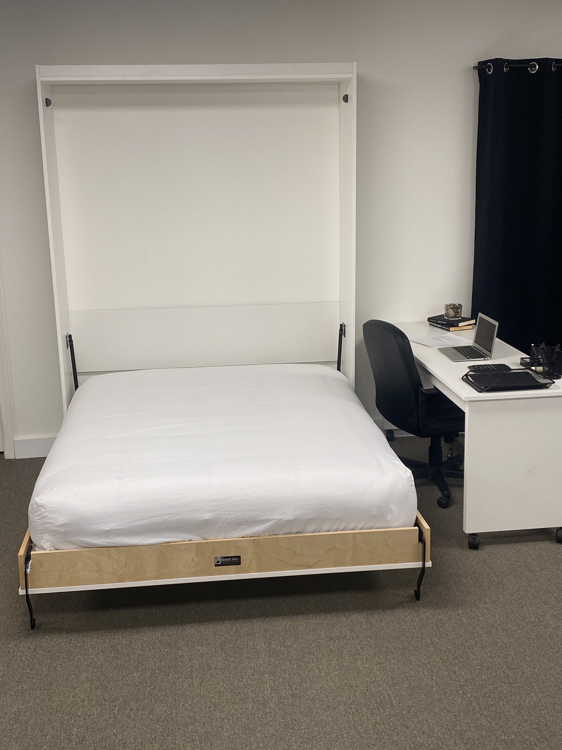 Flat Face Murphy Bed Vertical Queen Melamine Classic White with Roll D ...